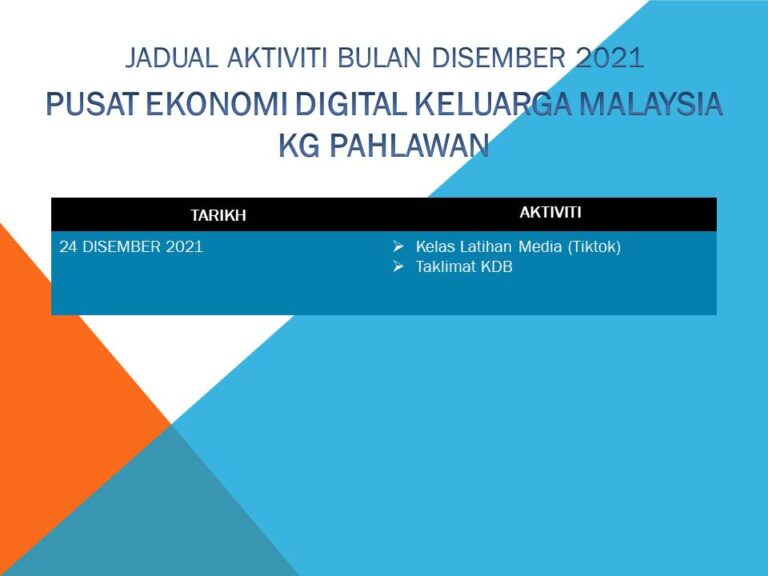 JADUAL AKTIVITI BULAN DISEMBER 2021 – NADI Kg Pahlawan