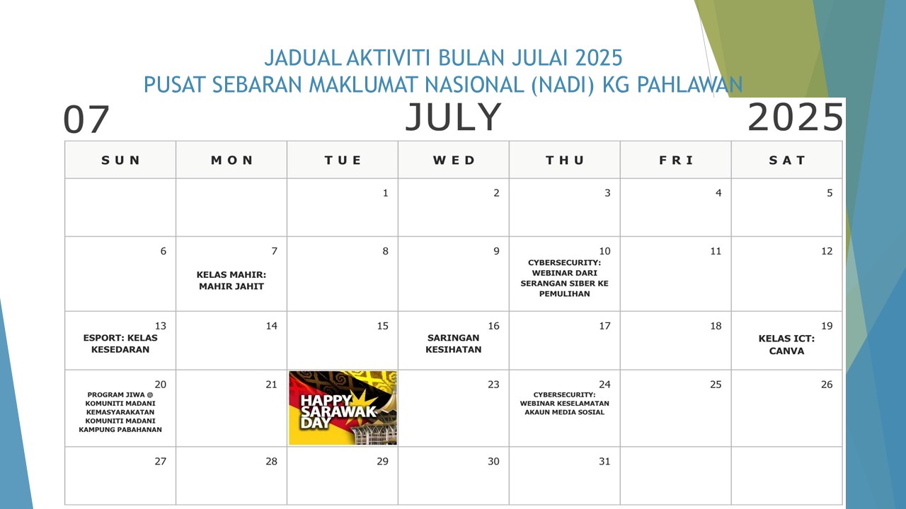 JADUAL AKTIVITI BULAN JULAI 2025 – NADI Kg Pahlawan
